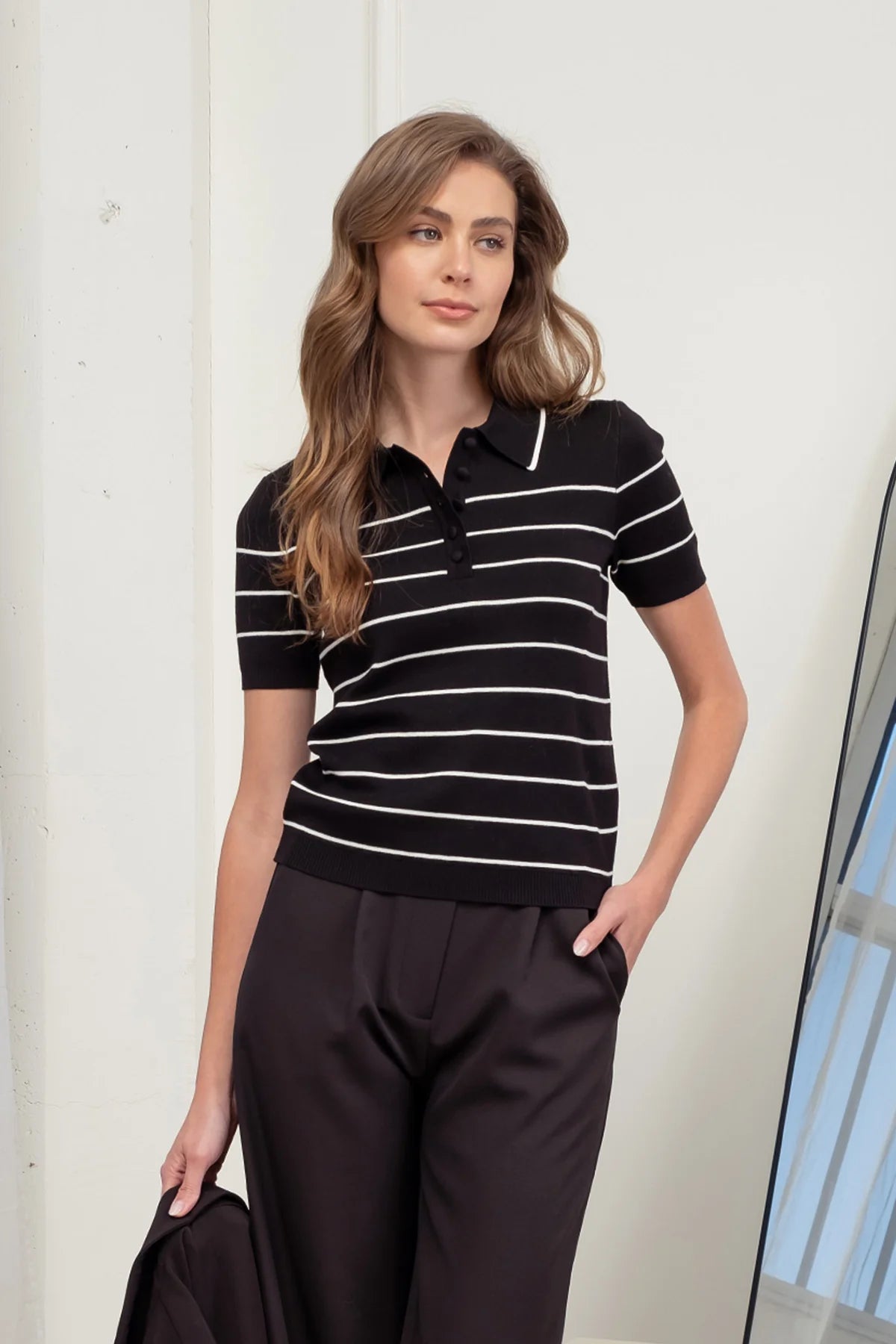 The Workshop Striped Polo – Bohemian Black by Walking Roses